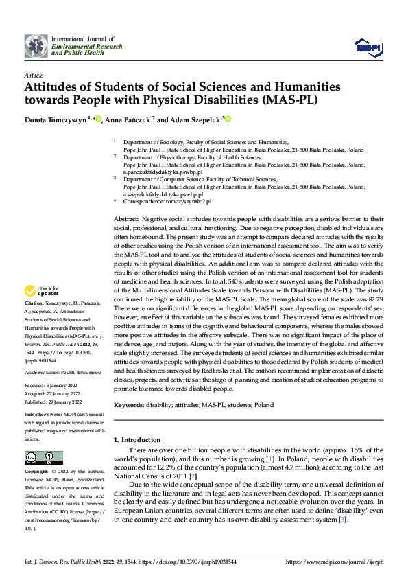 (PDF) Attitudes of Students of Social Sciences and Humanities towards People with Physical ...