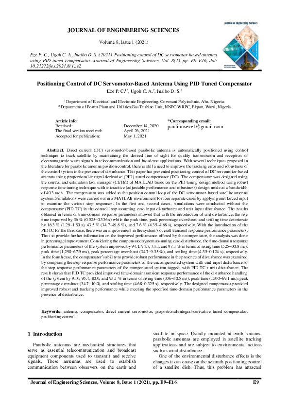 (PDF) Positioning Control of DC Servomotor-Based Antenna Using PID ...