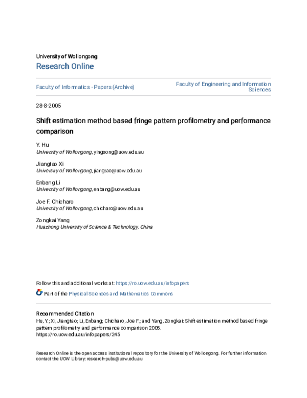 Pdf Shift Estimation Method Based Fringe Pattern Profilometry And Performance Comparison