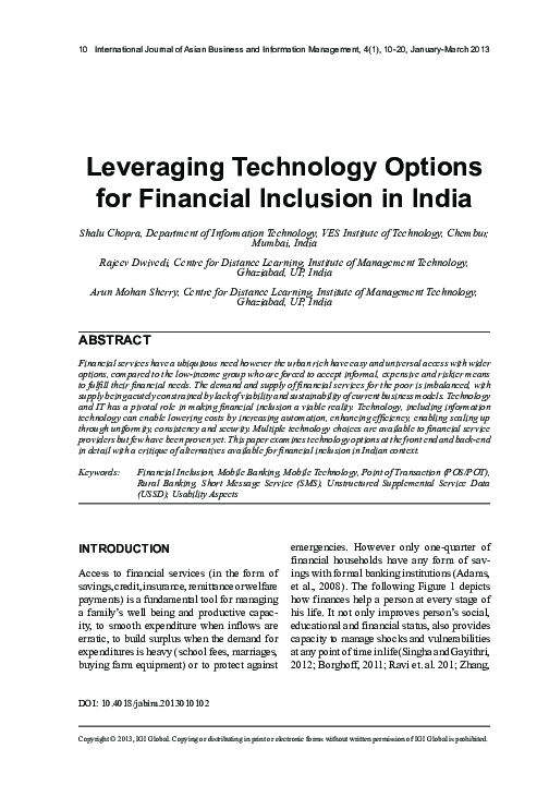 (PDF) Leveraging Technology Options for Financial Inclusion in India