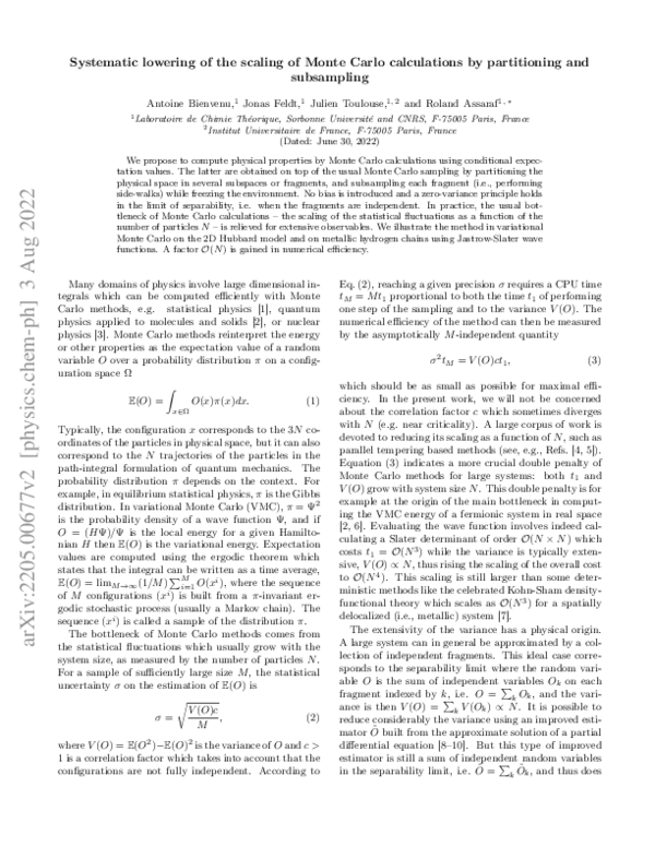 (PDF) Systematic lowering of the scaling of Monte Carlo calculations by partitioning and ...