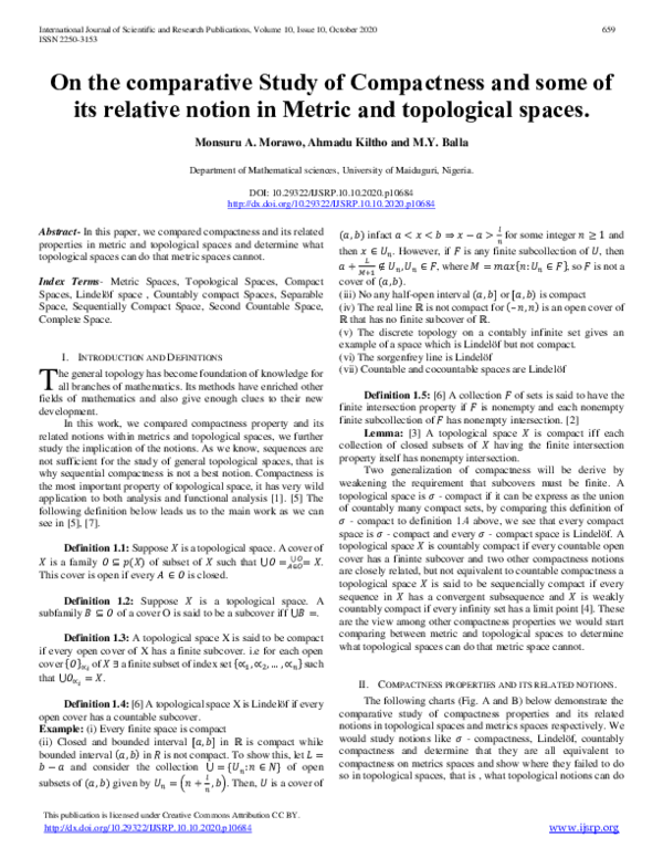 (PDF) On the comparative Study of Compactness and some of its relative notion in Metric and ...