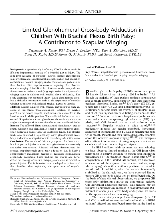 (PDF) Limited Glenohumeral Cross-body Adduction in Children With ...