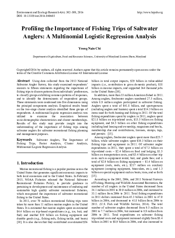 (PDF) Profiling the Importance of Fishing Trips of Saltwater Anglers: A Multinomial Logistic ...