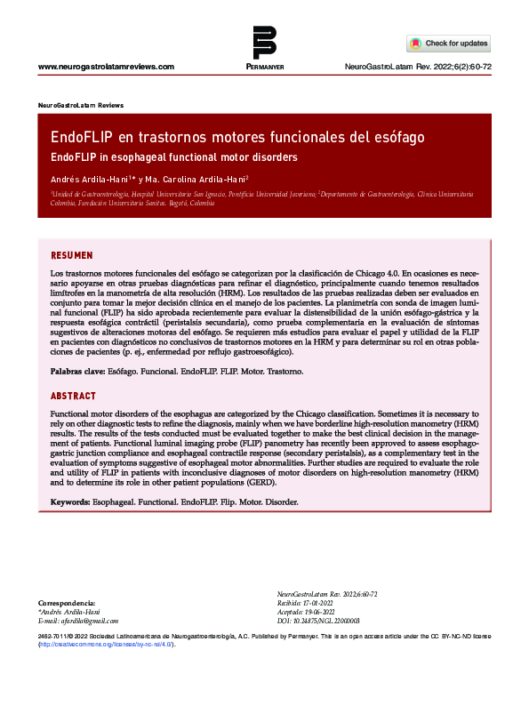 (PDF) EndoFLIP en trastornos motores funcionales del esófago
