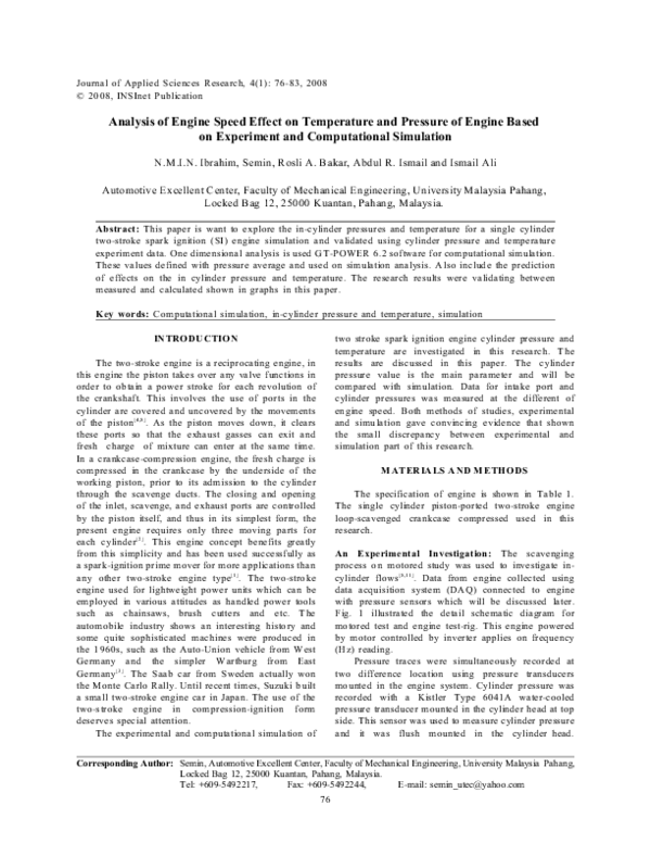 (PDF) Analysis of Engine Speed Effect on Temperature and Pressure of ...