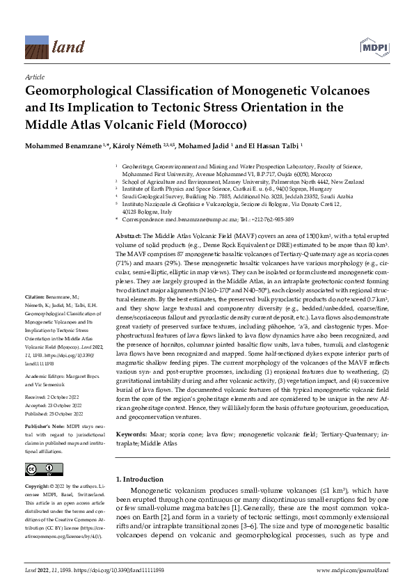 (PDF) Geomorphological Classification of Monogenetic Volcanoes and Its ...
