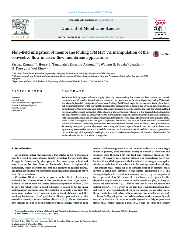 (PDF) Flow-field mitigation of membrane fouling (FMMF) via manipulation ...