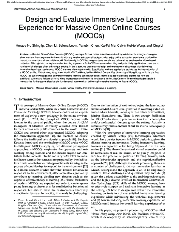 (PDF) Design and Evaluate Immersive Learning Experience for Massive Open Online Courses (MOOCs)