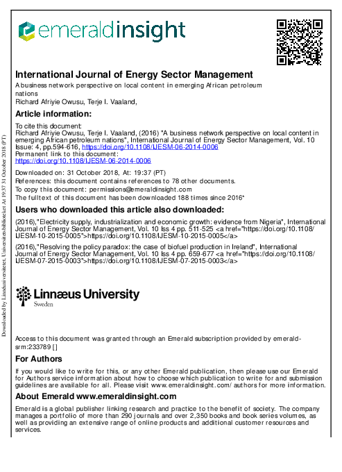 (PDF) International Journal of Energy Sector Management