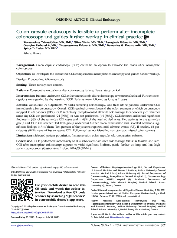 (PDF) Colon capsule endoscopy is feasible to perform after incomplete ...