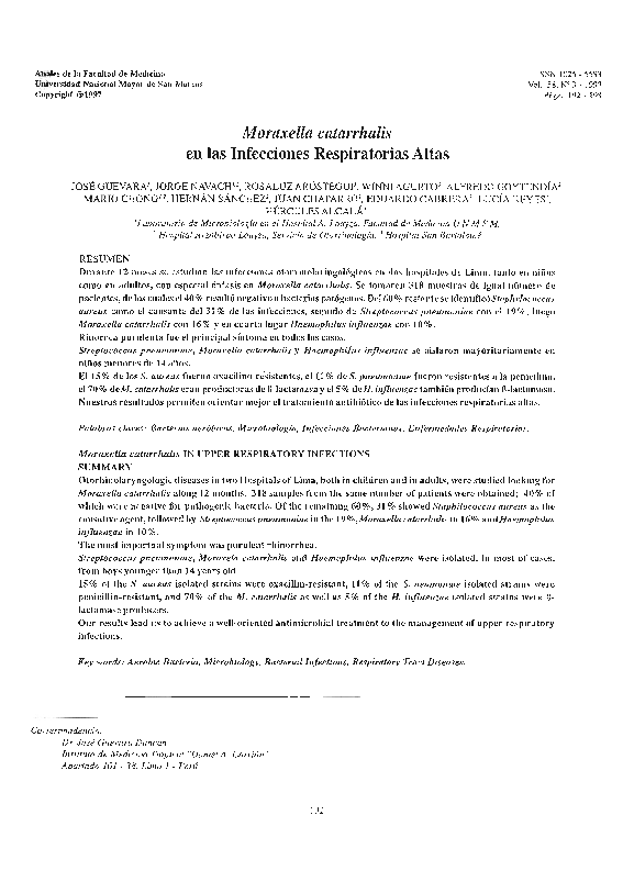(PDF) Moraxella Catarrhalis en las Infecciones Respiratorias Altas