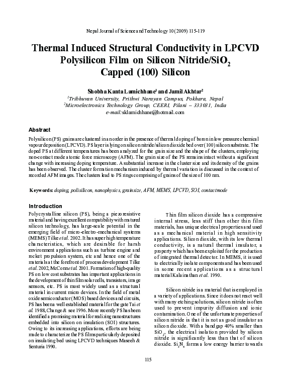 (PDF) Thermal Induced Structural Conductivity in LPCVD Polysilicon Film ...