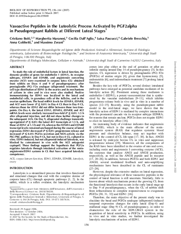 (PDF) Vasoactive Peptides in the Luteolytic Process Activated by PGF2alpha in Pseudopregnant ...
