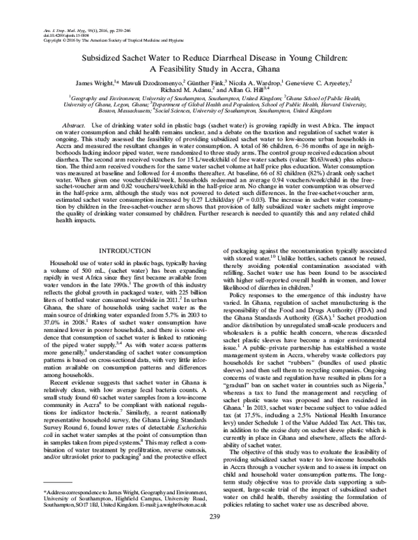 (PDF) Subsidized Sachet Water to Reduce Diarrheal Disease in Young ...