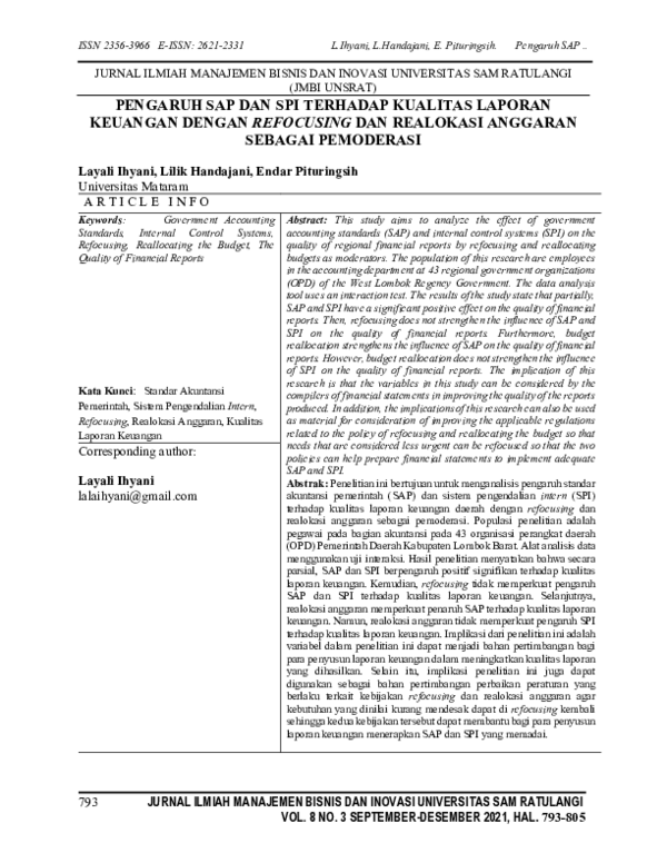 (PDF) Pengaruh Sap Dan Spi Terhadap Kualitas Laporan Keuangan Dengan ...