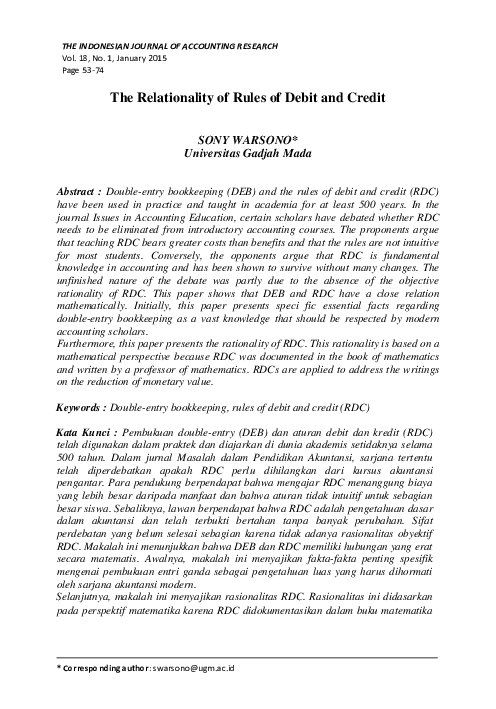 (PDF) The Relationality of Rules of Debit and Credit