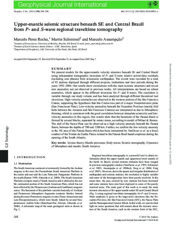 Pdf Upper Mantle Seismic Structure Beneath Se And Central Brazil From P And S Wave Regional