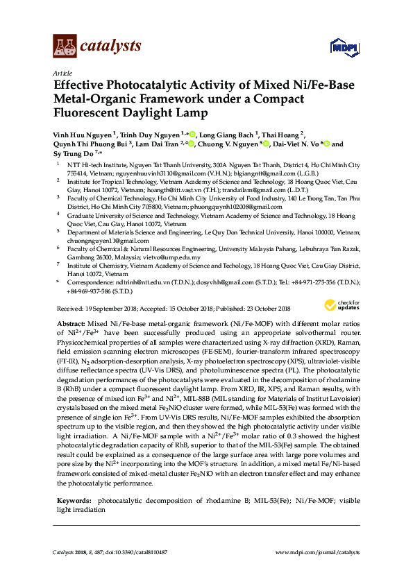 (PDF) Effective Photocatalytic Activity of Mixed Ni/Fe-Base Metal-Organic Framework under a ...