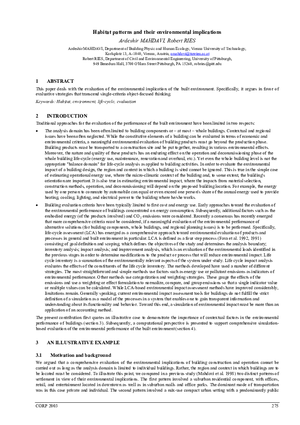 (PDF) Habitat patterns and their environmental implications