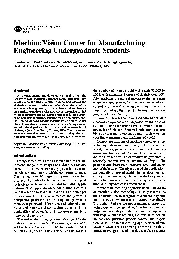 (PDF) Machine vision course for manufacturing engineering undergraduate ...