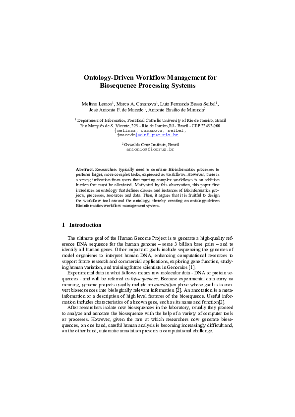 (PDF) Ontology-Driven Workflow Management for Biosequence Processing Systems
