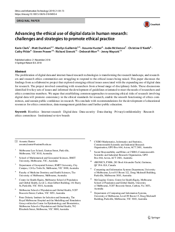 (PDF) Advancing the ethical use of digital data in human research ...
