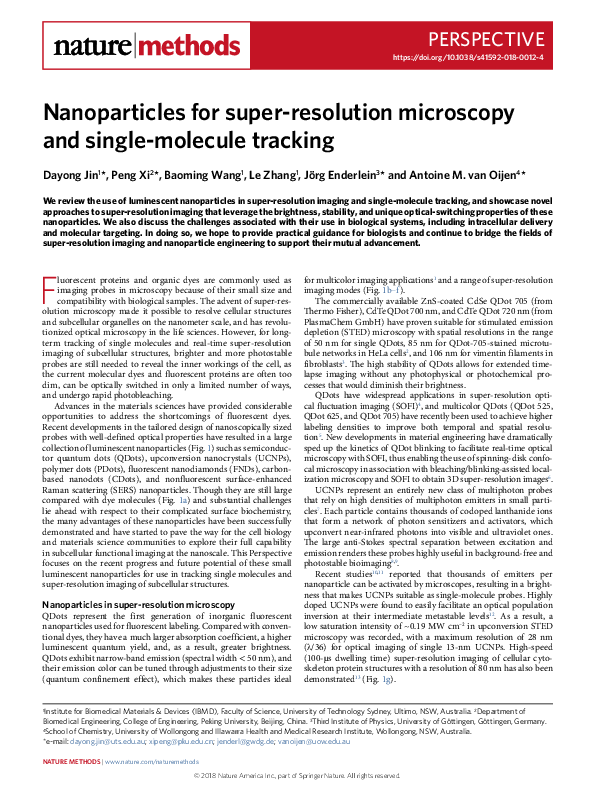 (PDF) Nanoparticles for super-resolution microscopy and single-molecule tracking