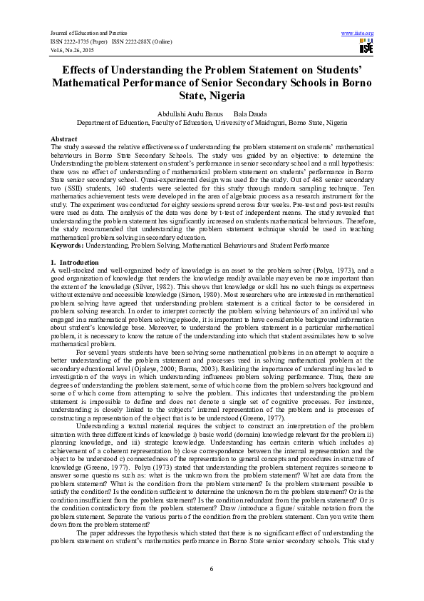 (PDF) Effects of Understanding the Problem Statement on Students ...