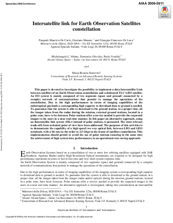 (PDF) Intersatellite Link for LEO Satellites Earth Observation ...