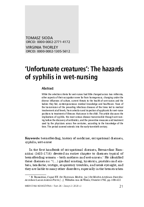 (PDF) ‘Unfortunate creatures’: The hazards of syphilis in wet-nursing