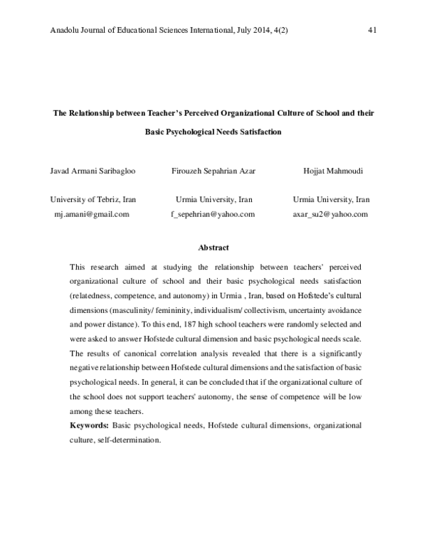 (PDF) The Relationship between Teacher’s Perceived Organizational ...