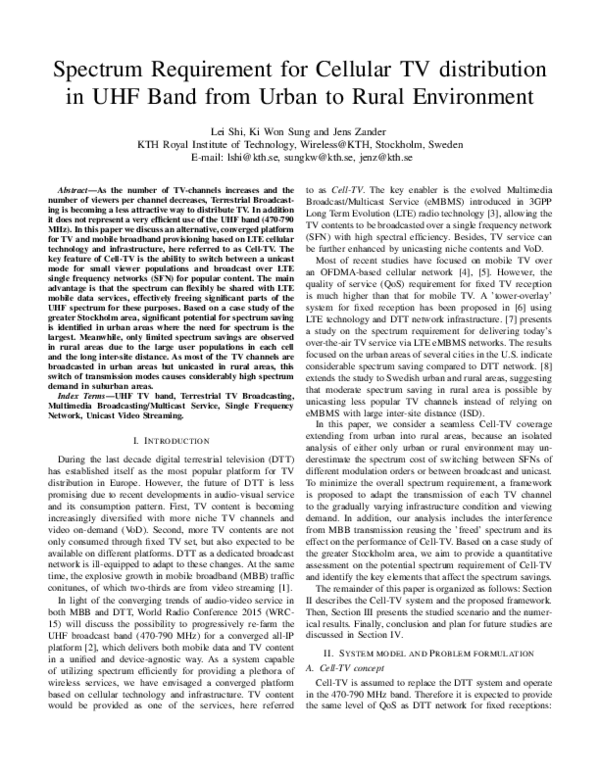 (PDF) Spectrum requirement for cellular TV distribution in UHF band ...