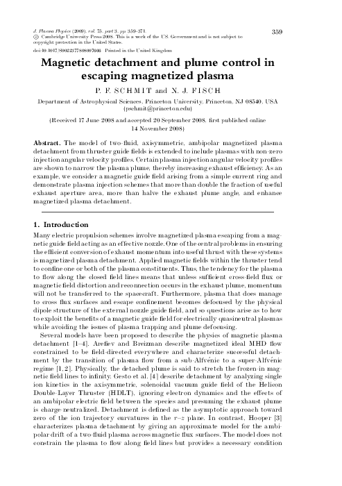 (PDF) Magnetic detachment and plume control in escaping magnetized plasma