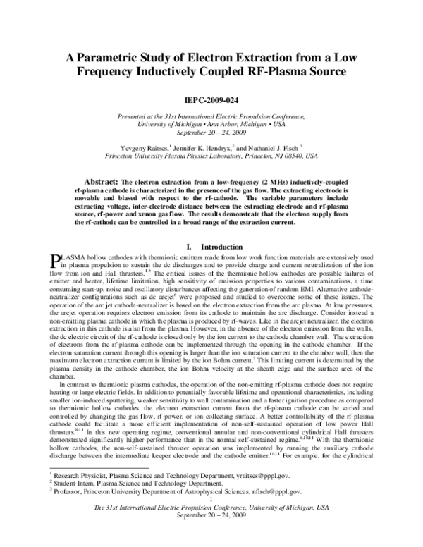(PDF) A parametric study of electron extraction from a low frequency inductively coupled RF ...
