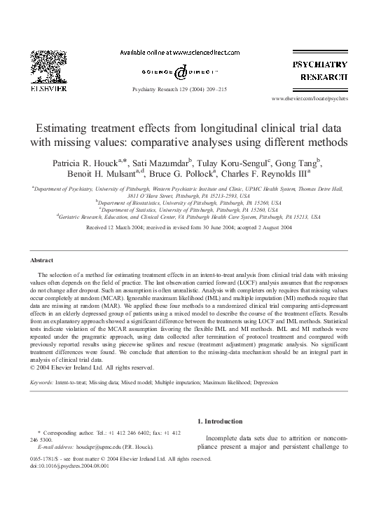 (PDF) Estimating treatment effects from longitudinal clinical trial data with missing values ...