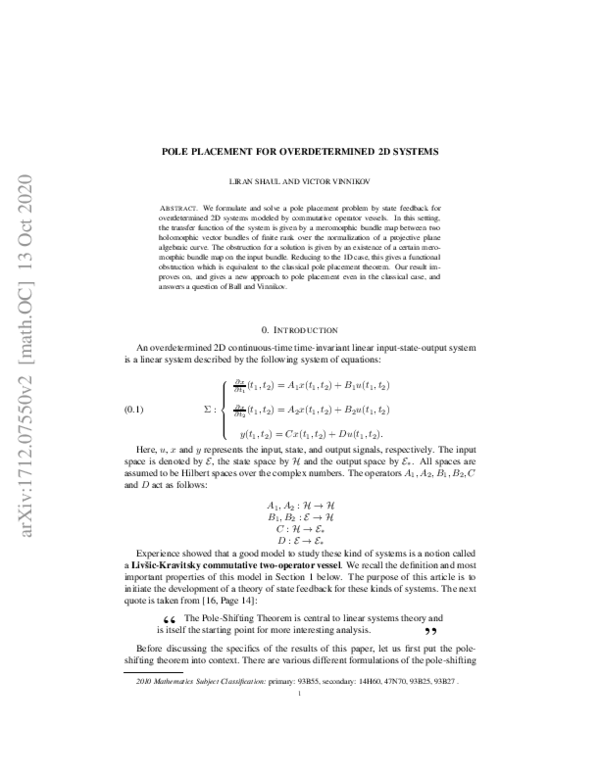 (PDF) Pole placement for overdetermined 2D systems