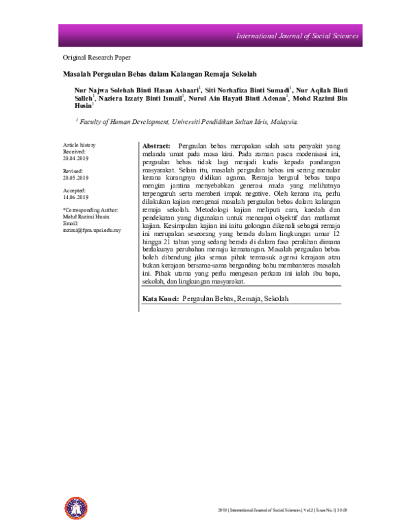 (PDF) Masalah Pergaulan Bebas dalam Kalangan Remaja Sekolah