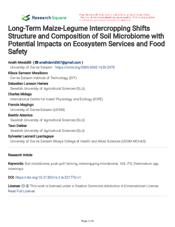 (PDF) Long-Term Maize-Legume Intercropping Shifts Structure and Composition of Soil Microbiome ...