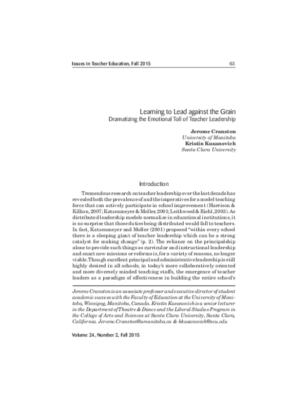 (PDF) Learning to Lead against the Grain: Dramatizing the Emotional ...