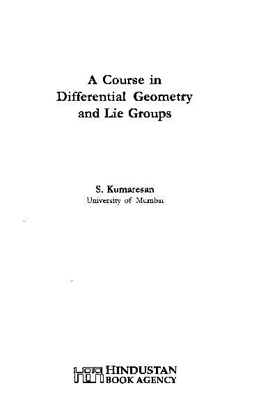 (PDF) A Course in Differential Geometry and Lie Groups