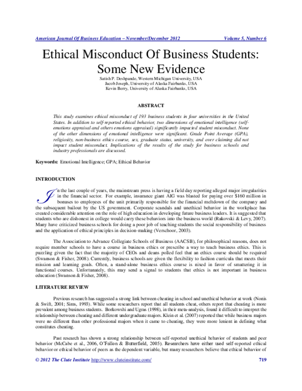 (PDF) Ethical Misconduct Of Business Students: Some New Evidence ...