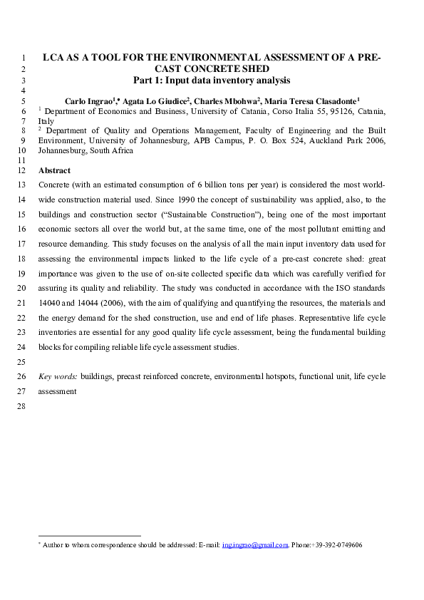 (PDF) LCA as a tool for the environmental assessment of a pre-cast ...
