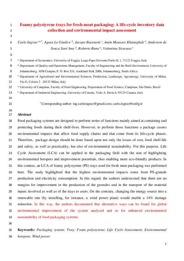 (PDF) Foamy polystyrene trays for fresh-meat packaging: Life-cycle ...