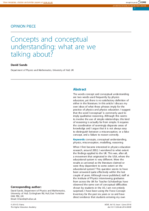 (PDF) Concepts and conceptual understanding: what are we talking about ...