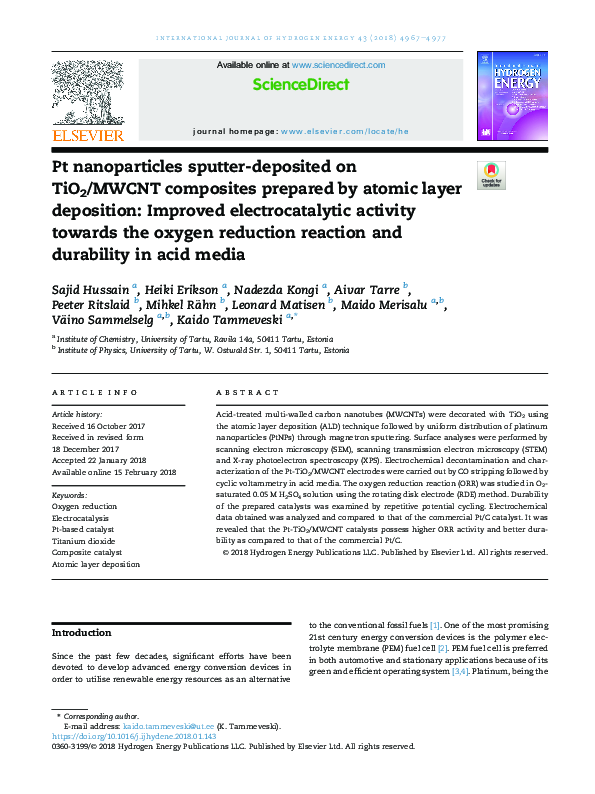 (PDF) Pt nanoparticles sputter-deposited on TiO2/MWCNT composites ...