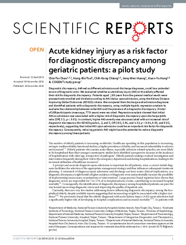 (PDF) Acute kidney injury as a risk factor for diagnostic discrepancy ...