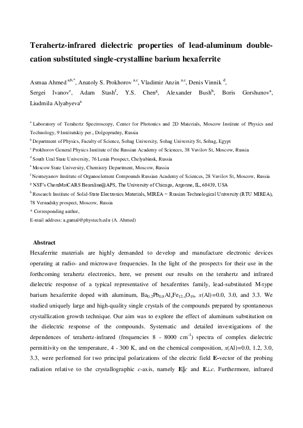 (PDF) Terahertz-infrared dielectric properties of lead-aluminum double-cation substituted single ...