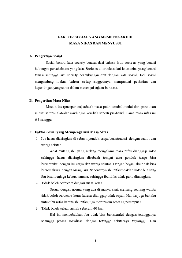 (DOC) FAKTOR SOSIAL YANG MEMPENGARUHI MASA NIFAS DAN MENYUSUI