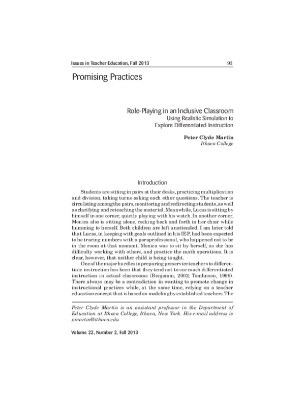 (PDF) Role-Playing in an Inclusive Classroom: Using Realistic Simulation to Explore ...